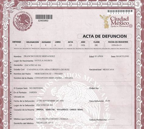 Acta De Defunción