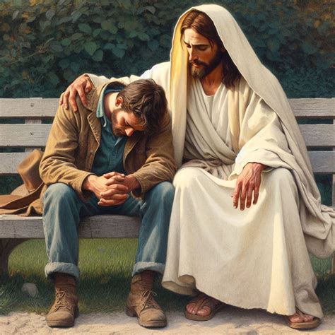 Jesus Christ Comforting A Depressed Person On Park By Jameshosie1995 On