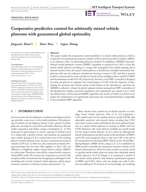 Pdf Cooperative Predictive Control For Arbitrarily Mixed Vehicle Platoons With Guaranteed