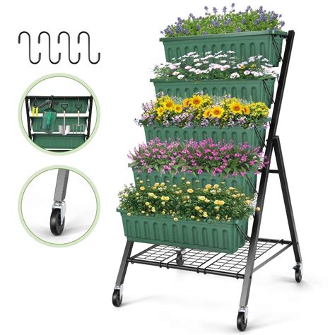 Funcid 4 Ft Vertical Garden With Removable Locking Wheels 5 Tier Raised