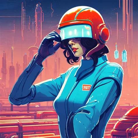 Retro Futurism Factory Worker Removing Their Helmet