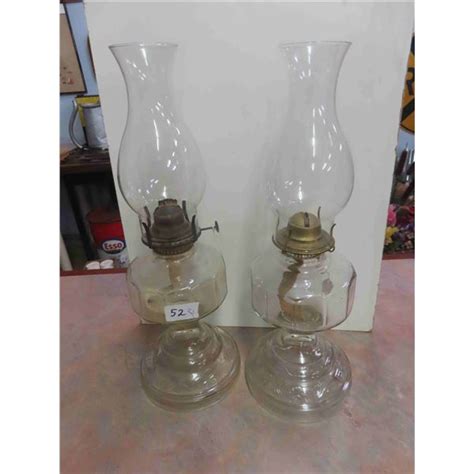 2 Matchig Coal Oil Lamps With Chimneys
