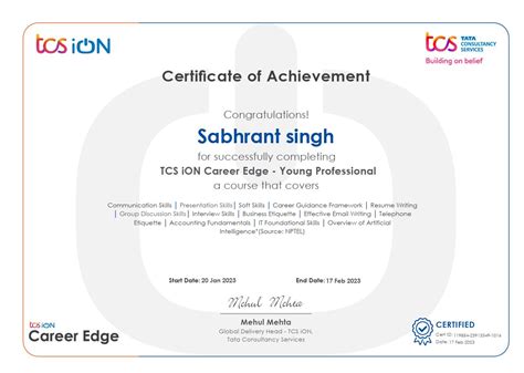 Sabhrant Singh On Linkedin Tcs Ioncareeredge Professionalcourse Tataconsultancyservices