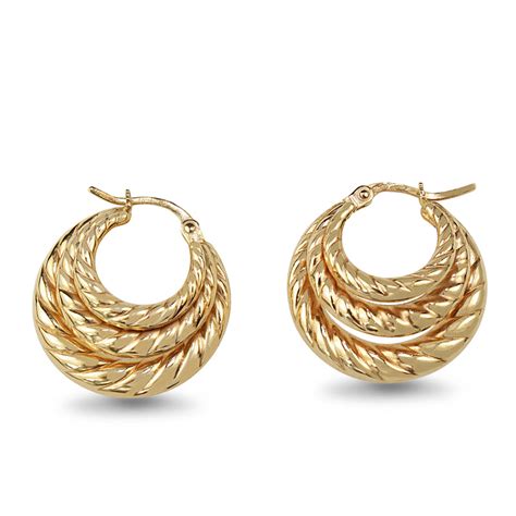 9ct Yellow Gold Triple Twist Hoop Earrings Burlington