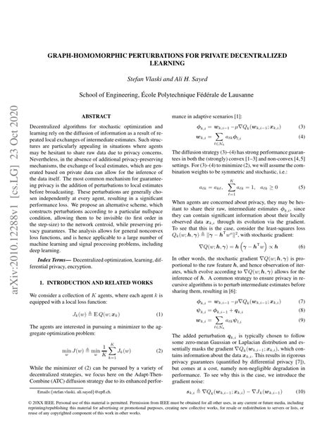 Pdf Graph Homomorphic Perturbations For Private Decentralized Learning