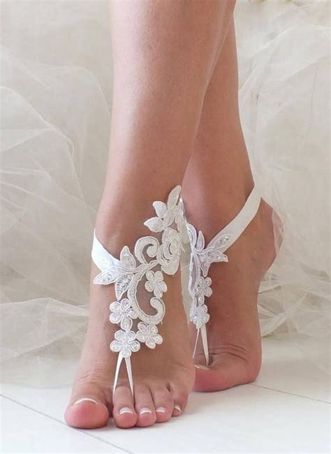 Ivory Lace Barefoot Sandals For Beach Weddings