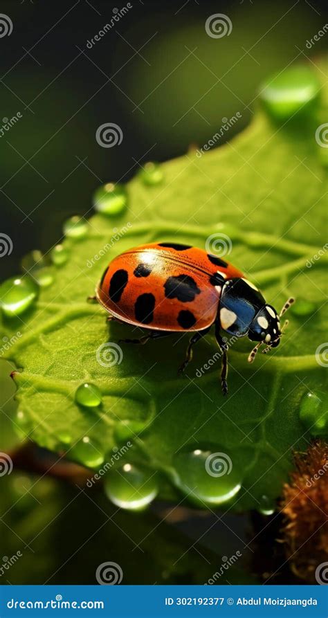 Intricate Scene Ladybug Explores Leaf Edge A Tiny Vibrant Wanderer