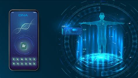 인간의 몸과 Dna 분자 구조와 미래 의료 건강 개념 의료 응용 프로그램 미래 의료 Hud 인터페이스에 대 한 헤드업 디스플레이