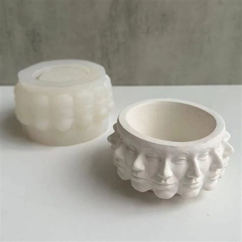 3d Human Face Flowerpot Silicone Mold Cement Concrete Planter Mold