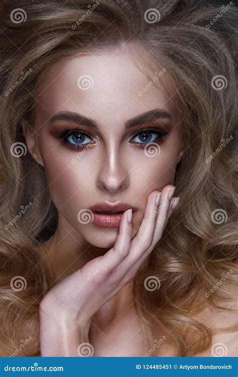 Beautiful Girl With Classic Makeup Sensual Full Lips Fashion Hair