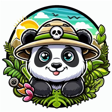 색 배경의 터 일러스트에 고립된 귀여운 판다 만화 프리미엄 Ai 생성 벡터