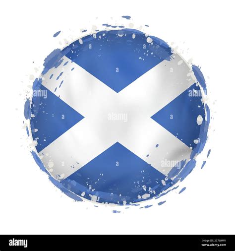Round Grunge Flag Of Scotland With Splashes In Flag Color Vector