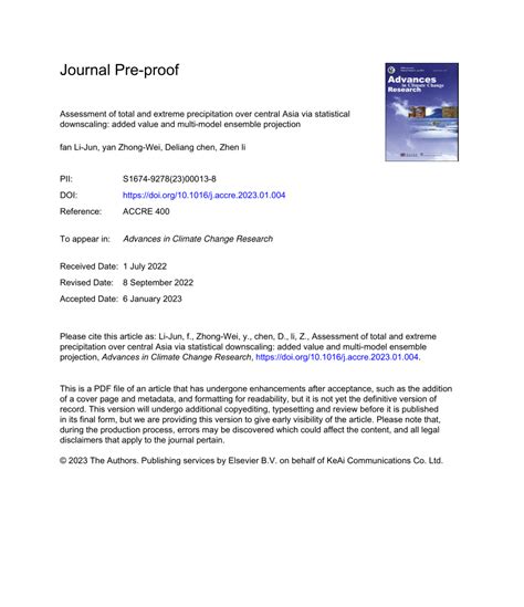 Pdf Assessment Of Total And Extreme Precipitation Over Central Asia