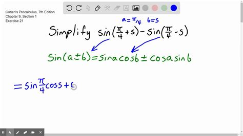 solved use the addition formulas for sine and cosine to simplify each