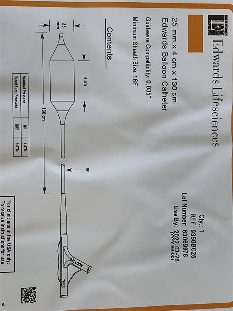 New Edwards Lifesciences Edwards Balloon Catheter 9350bc25 Exp 2022 03