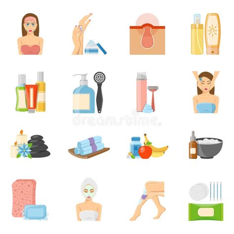 Iconos Planos De Skincare Y De Bodycare Ilustración del Vector