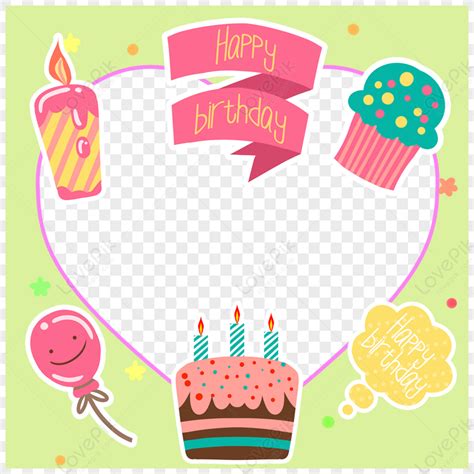 녹색 만화 생일 일러스트 페이스 북 사랑 테두리 풍선파티아가 Png 일러스트 무료 다운로드 Lovepik