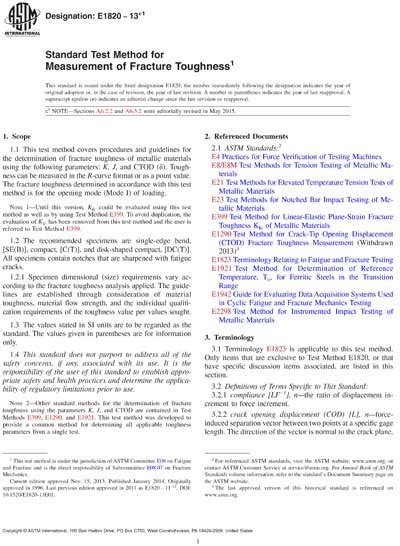Astm E1820 13e1 Standard Test Method For Measurement Of Fracture Toughness