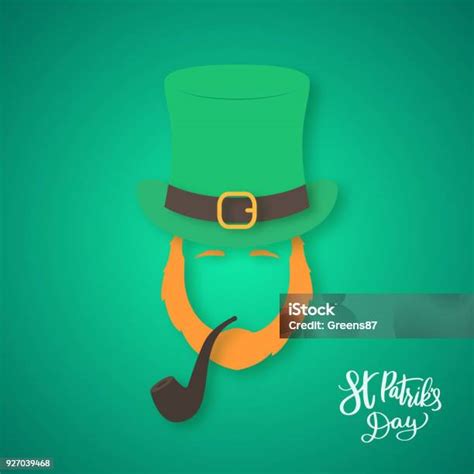 생강 수염과 흡연 파이프와 아일랜드 머리의 실루엣 해피 성 패 트 릭의 날입니다 종이 접기 개념입니다 벡터 일러스트입니다 3월에 대한 스톡 벡터 아트 및 기타 이미지