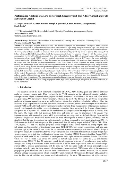 Pdf Performance Analysis Of A Low Power High Speed Hybrid Full Adder Circuit And Full