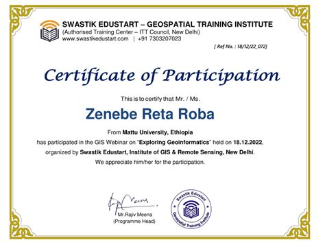 Pdf Swastik Edustart Geospatial Training Institute Certificate Of Participation