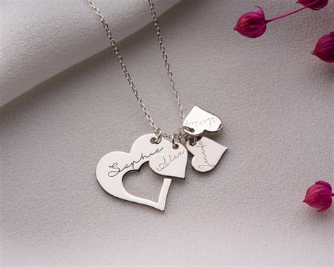 Custom Sterling Silver Heart Necklace With Names Multiple Heart Name