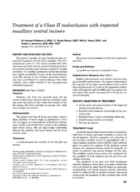 Pdf Treatment Of A Class Ii Malocclusion With Impacted Maxillary