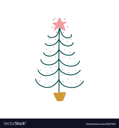 Hand Drawn Christmas Tree Modern Boho Art Vector Image