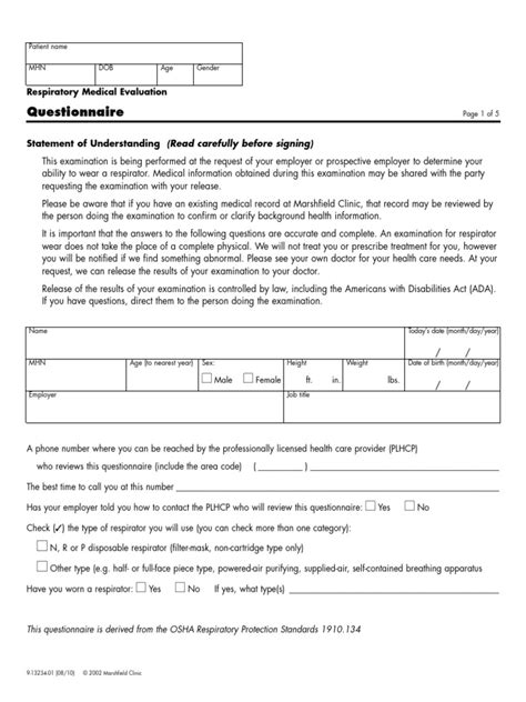Respiratory Questionnaire Form 1 Pdf Thorax Heart