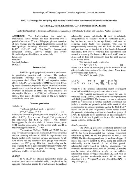 Pdf Dmu A Package For Analyzing Multivariate Mixed Models In
