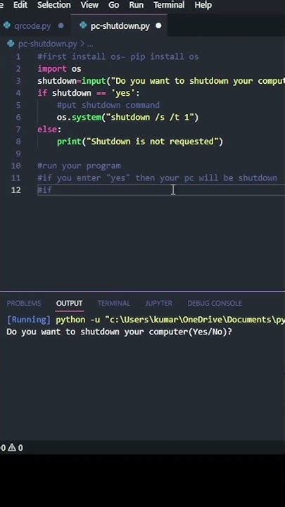 shutdown your pc using python python programming coding code shorts youtube
