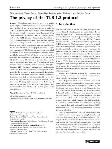 pdf the privacy of the tls 1 3 protocol pierre alain fouque