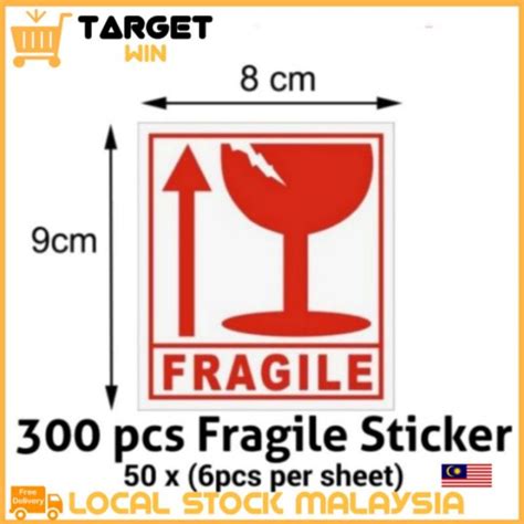 300pcs 8x9cm Fragile Fragile Stickers Sticker Mudah Senang Pecah X 1