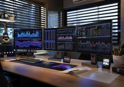 A Modern Workspace Featuring Multiple Monitors Data Data And Analytics