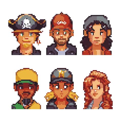 픽셀 캐릭터 게임 개념 아바타 프리미엄 벡터