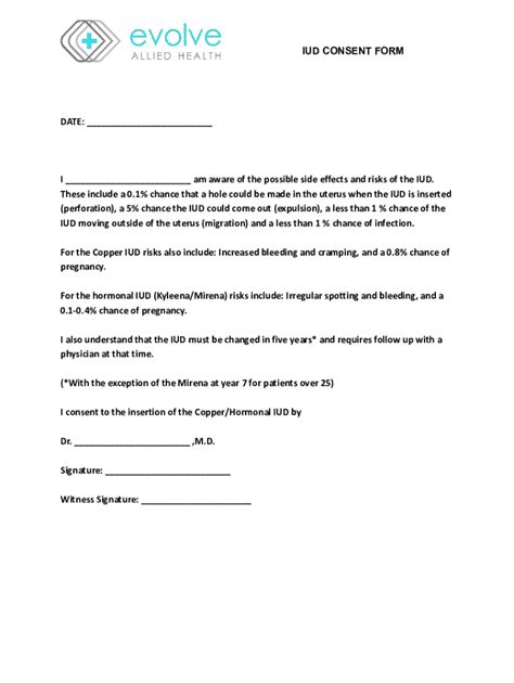 Fillable Online Intrauterine Device Iud Consent Form Fax Email Print