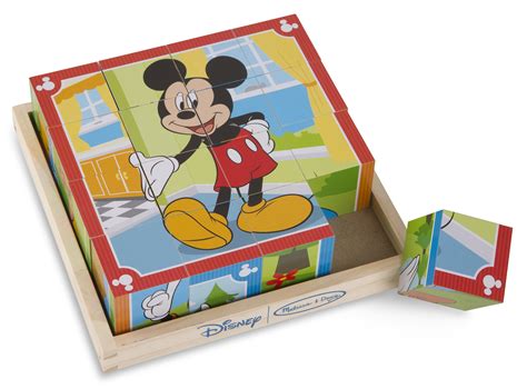 Melissa And Doug Disney Mickey Mouse Cube Puzzle With Storage Tray 6 Puzzles In 1 16 Pcs