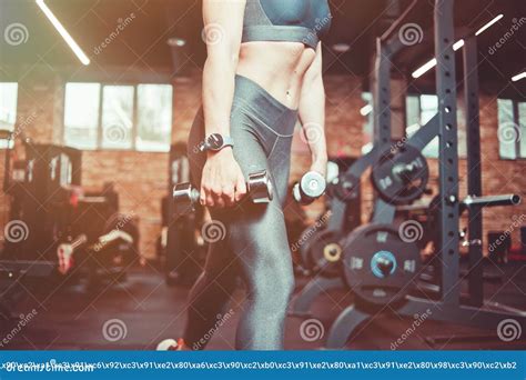 Leg Muscle Training Lunges With Dumbbells Athletic Model Woman With