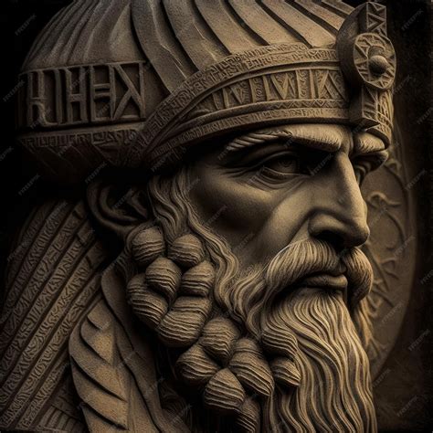 Enki Enlil Estatua Antigua Sumeria Primer Plano Cara Imagen Generativa