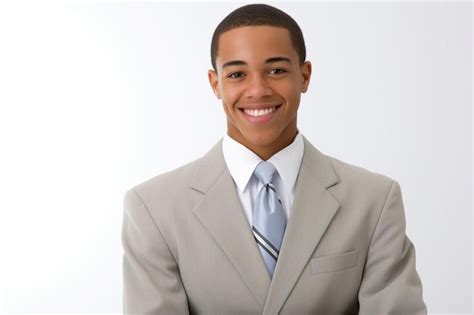 A Man Wearing A Suit And A Tie That Says Hes Smiling Premium Ai