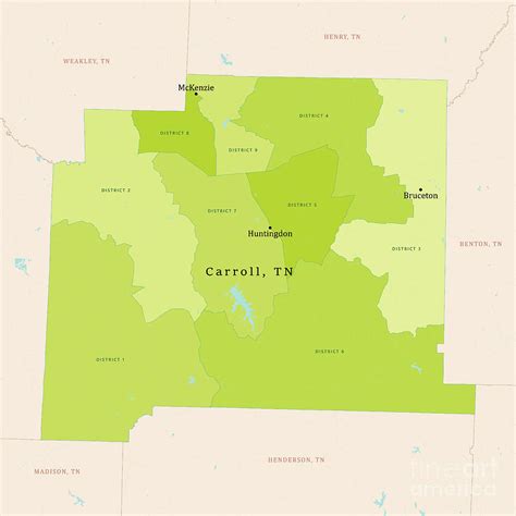 Tn Carroll County Vector Map Green Digital Art By Frank Ramspott Pixels