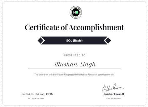 Muskan Singh On Linkedin Hackerrank Sql Certification