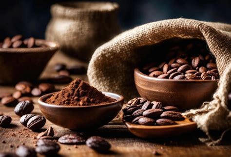 Premium Ai Image Raw Cocoa Beans In Sackcloth Bag And Bowl With Cacao