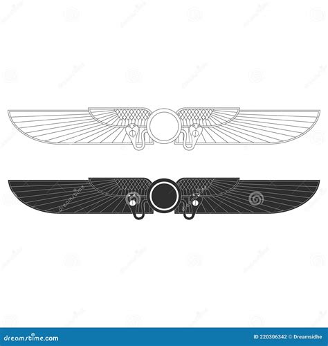 Vector Monochrome Icon Set With Ancient Egyptian Symbol Winged Sun