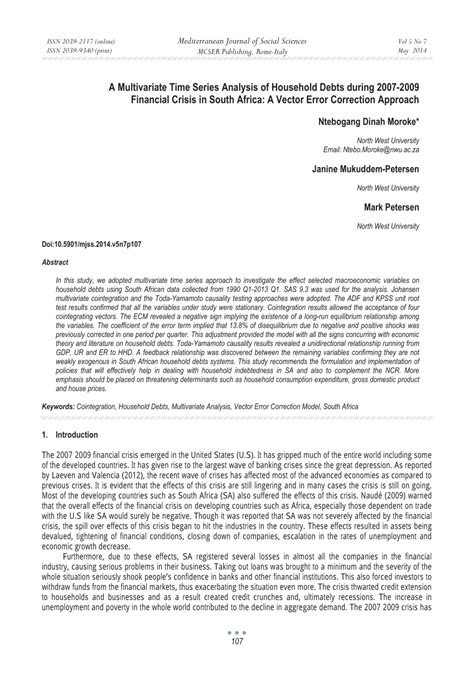 Pdf A Multivariate Time Series Analysis Of Household Debts During 2007 2009 Financial Crisis