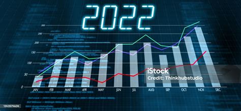 2022 년 새해 카드 배경 경제 금융 비즈니스 투자 개념 3d 그래프 차트 데이터 분석 및 디지털 정보 기술 인터페이스 화면 증권 시장과 거래소에 대한 스톡 사진 및 기타