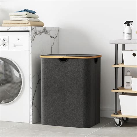 120l Laundry Basket With Lid Clothes Hampers For Laundry With Bamboo