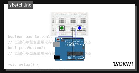 两个微动开关，同时或单按传输信号给28pin读取，再控制13pin的开关 Wokwi Esp32 Stm32 Arduino