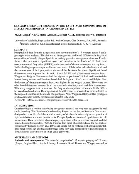 Pdf Sex And Breed Differences In The Fatty Acid Composition Of Muscle