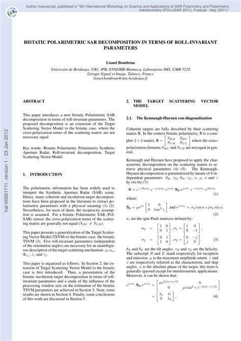 Pdf Bistatic Polarimetric Sar Decomposition In Terms Of Roll